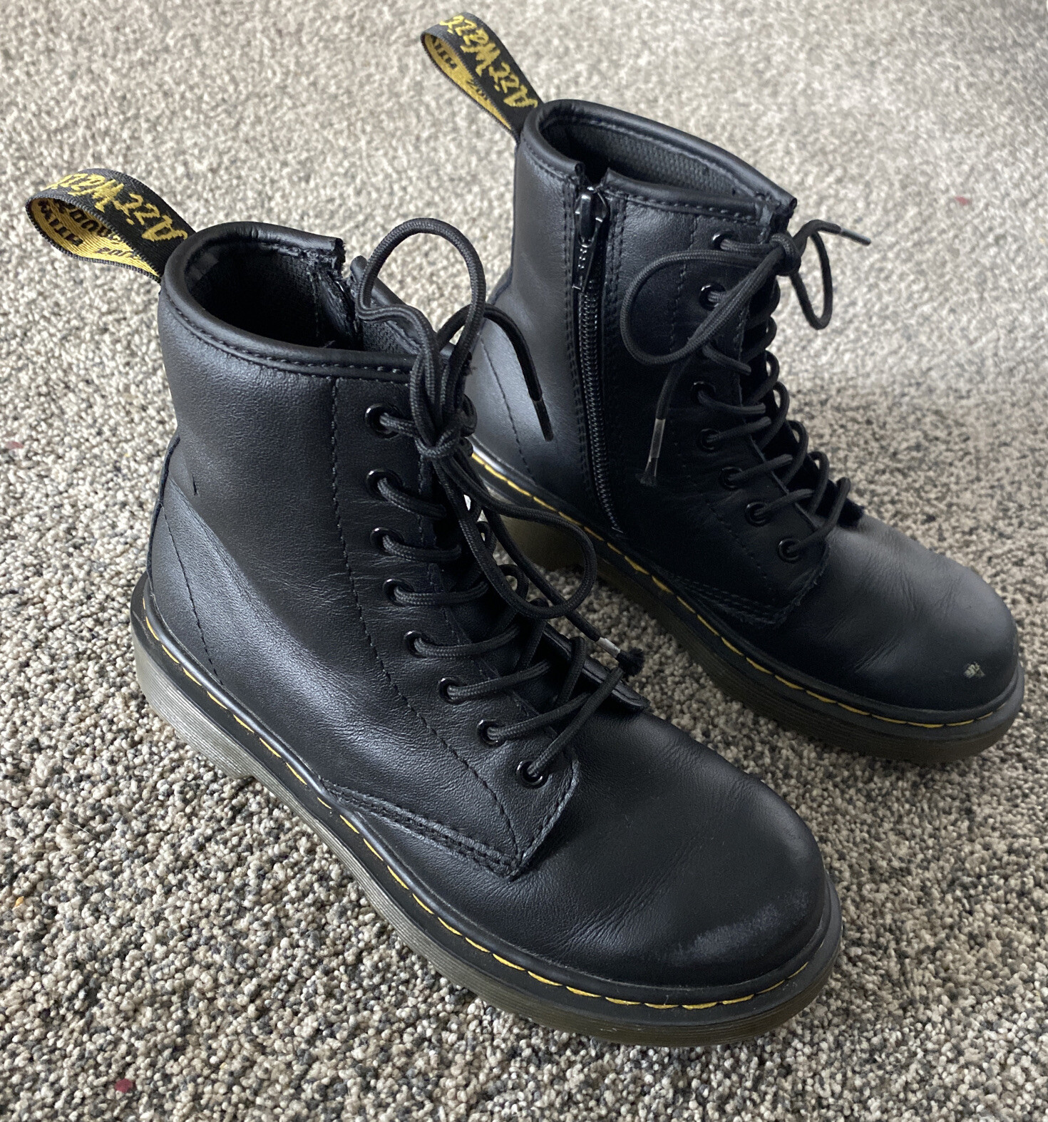 DR. DOC MARTENS Little Girls Black Leather Lace/Zip Up Combat Boots ...