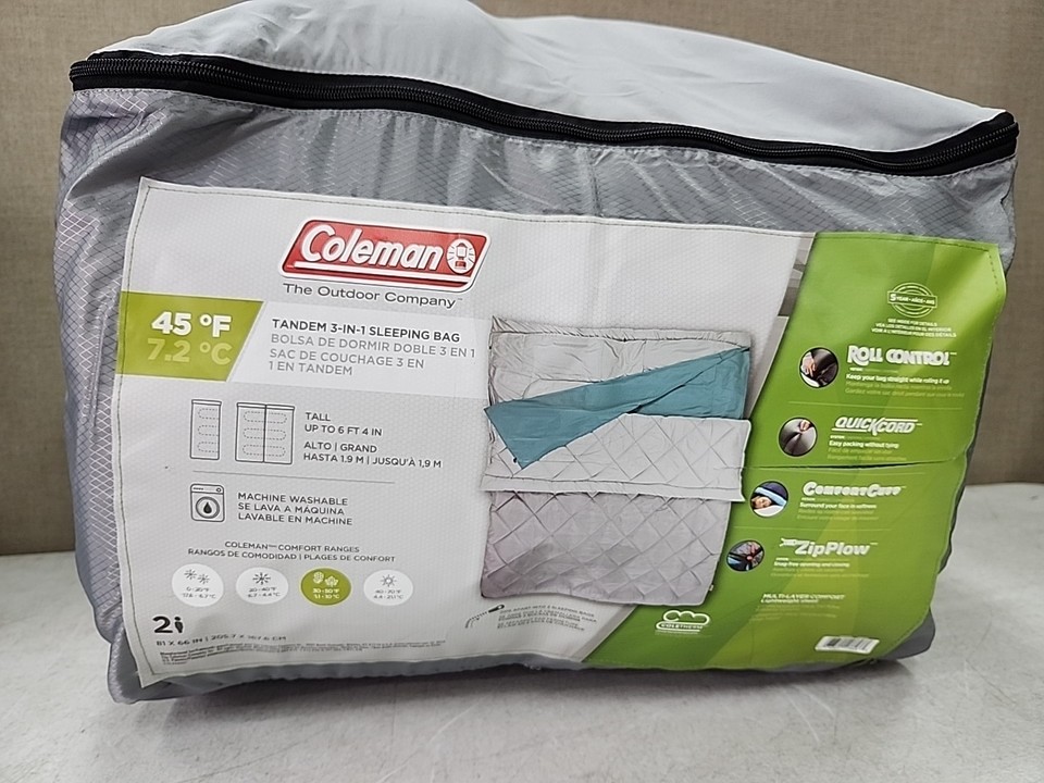 Coleman 45°F Double Sleeping Bag, Queen Size XL Tandem Sleep Sack with ...