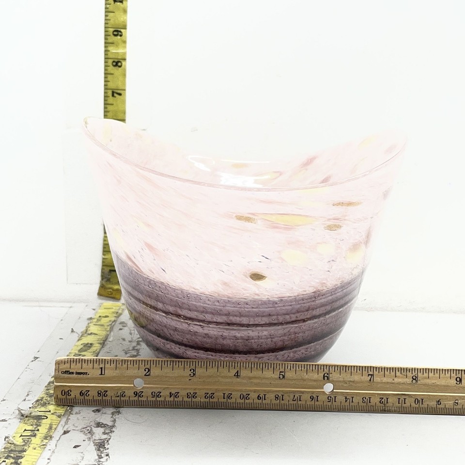 Vintage Art Glass Centerpiece Bowl Pink Purple Confetti Swirl MCM Large ...