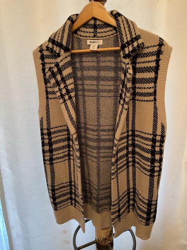 William Rast Sweater Vest Duster NWT Sz M Beige & Black Plaid Soft and ...