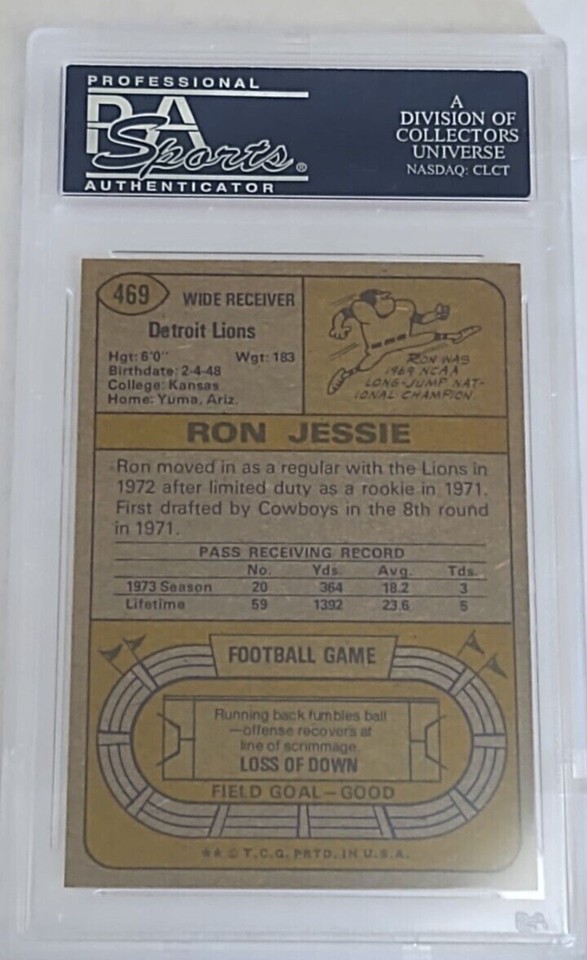 1974 Topps Football #469 Ron Jessie PSA 8 NM-MT Detroit Lions WR, POP ...