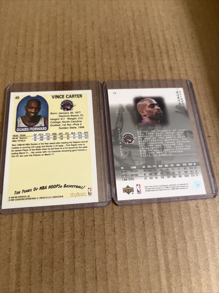 VINCE CARTER 1999 Hoops #49 & Black Diamond #79 Raptors Basketball ...