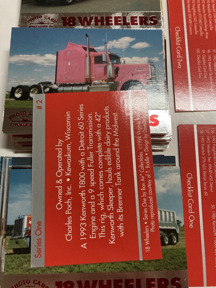 Complete 100 card set 1994 18 Wheelers Series 1 Virginia hobby supply ...