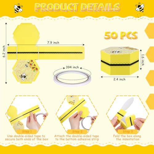 50 Pcs Bee Candy Boxes Paper Beehive Gift Boxes Yellow Paper Treat ...