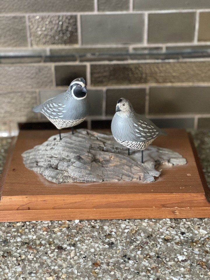 Vintage Rare Quail Wooden Sculpture Carving Jerry Polan Grey Blue White ...