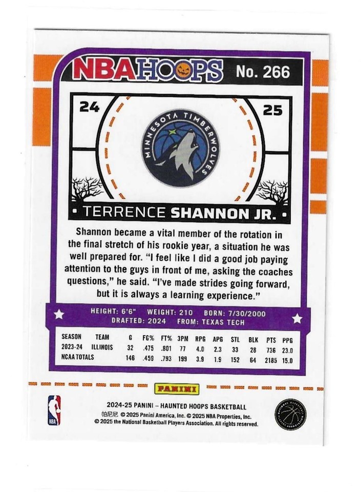 2024-25 PANINI HAUNTED HOOPS TERRENCE SHANNON JR. ORANGE PARALLEL ...