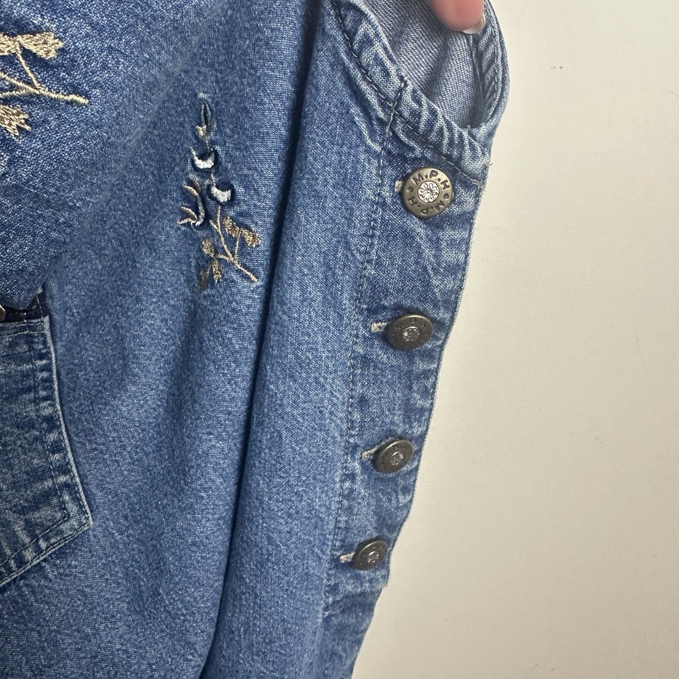 VTG Blue Denim Dress Jumper Sz 2x Embroidered Floral MPH Blues Teacher ...