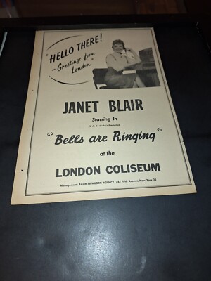 Janet Blair Bells Are Ringing Musical Rare Original UK Promo Poster Ad ...