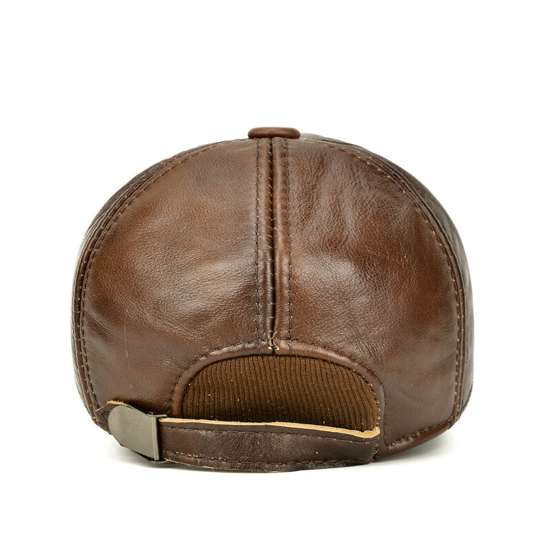 Men's 100% Genuine Leather Hat Winter Warm Cowhide Baseball Cap Brown ...