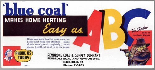 The Shadow Radio show vintage 1940s Blue Coal Ink Blotter advertising ...