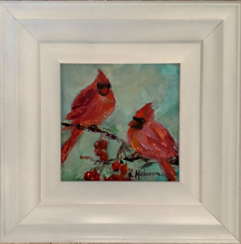 Original Framed Impressionism Cardinals Bird Oil Painting Signed | eBay