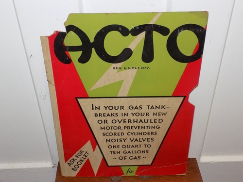Vintage Acto Gas Tank Cardboard Display Sign | eBay