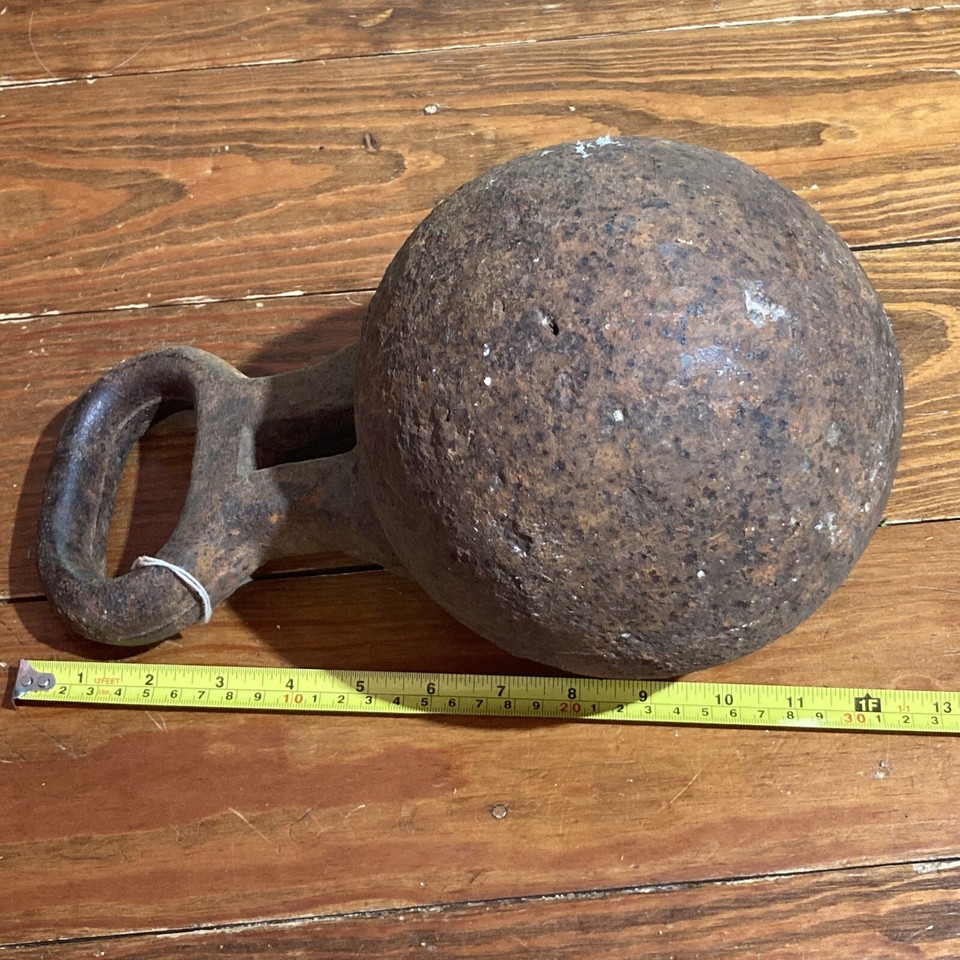 c1800s Cast Iron 50lb Chain Gang Prison Ball w Chain Slot & Handle Leg ...