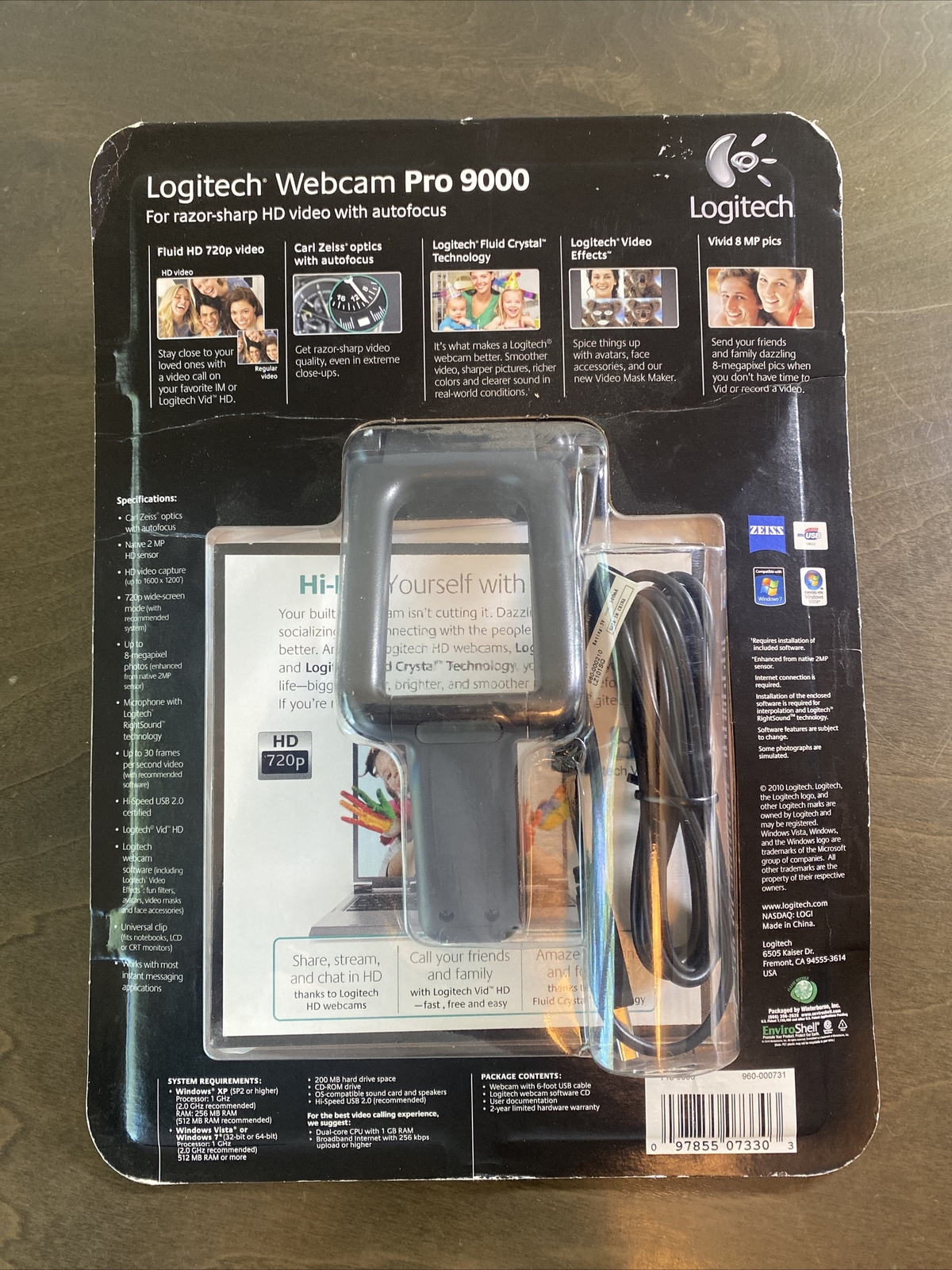 Logitech QuickCam Pro 9000 Webcam 2mp Autofocus Carl Zeiss Lens W ...