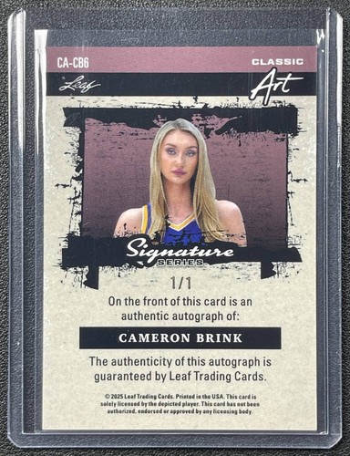 1/1 CAMERON BRINK 2025 LEAF SIGNATURE SERIES #CA-CB6 CLASSIC ART LAVA ...