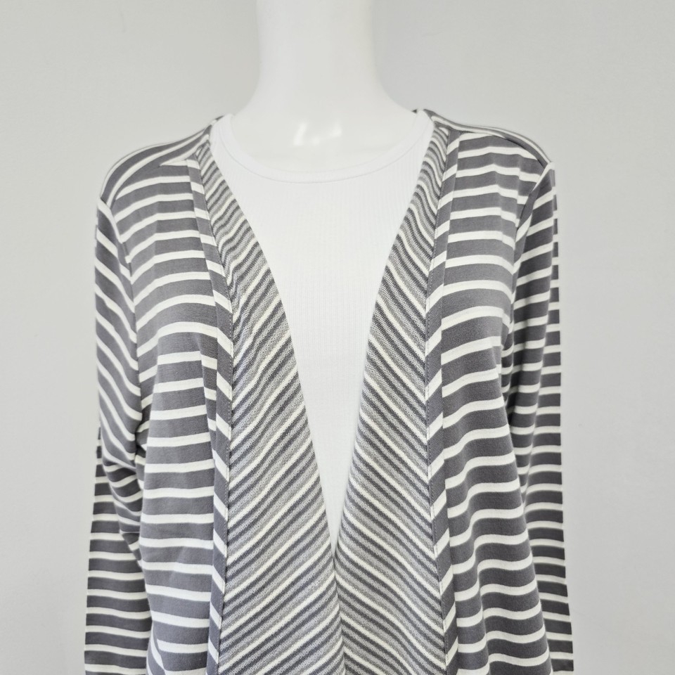 Denim & Company D&Co Active Cardigan Sweater Sz 1X Gray Stripe Waterfall Jacket | eBay