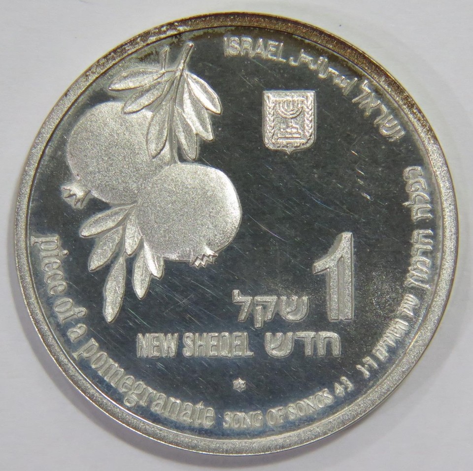 ISRAEL 1997 1 NEW SHEQEL LION & POMEGRANATE PROOF SILVER WORLD COIN 🌈⭐🌈 ...