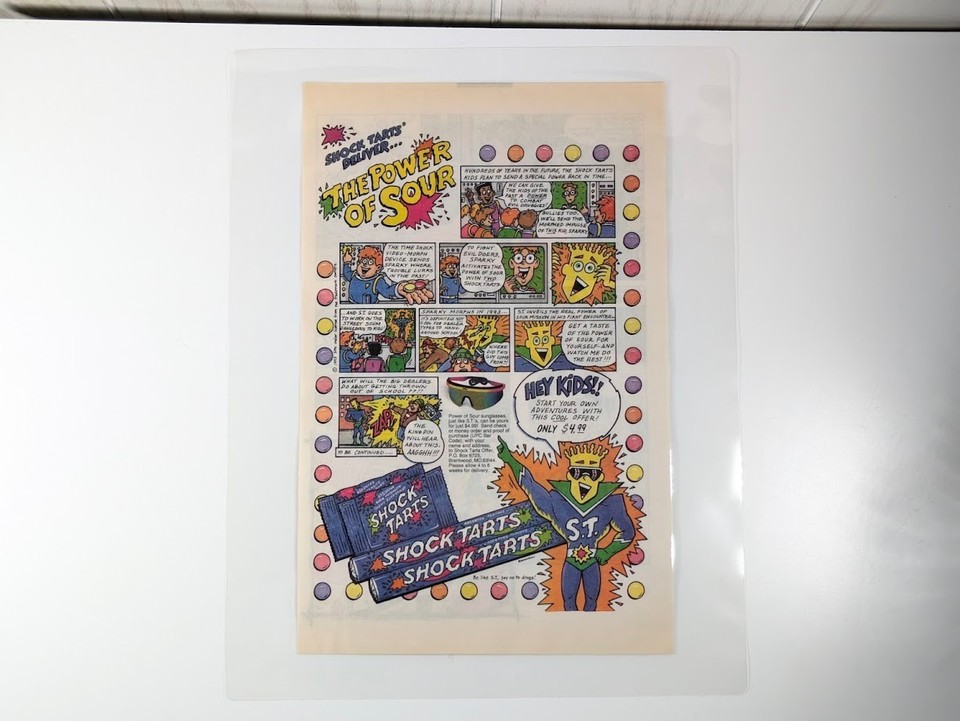 Shock Tarts 1993 Laminated vintage comic style sour candy promo Ad | eBay