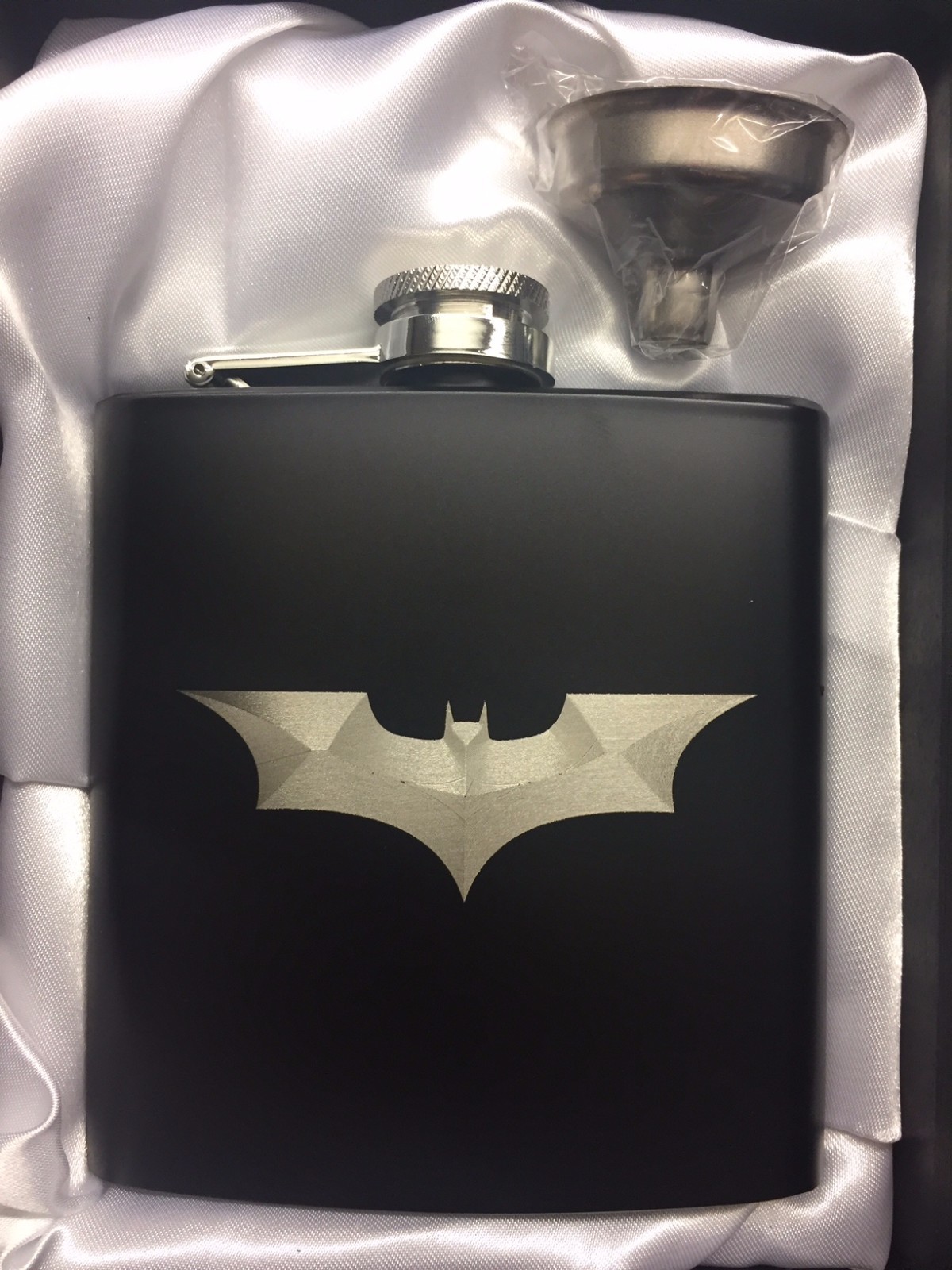 BATMAN black HIP FLASK Dark Knight logo 6oz stainless steel Justice ...