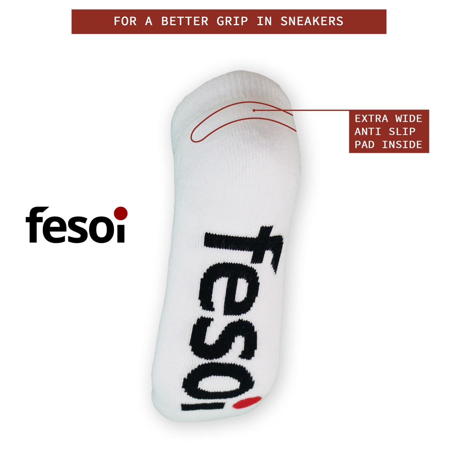 fesoi No Show Socks Anti Slip Silicone Pad white thick full cushioned ...