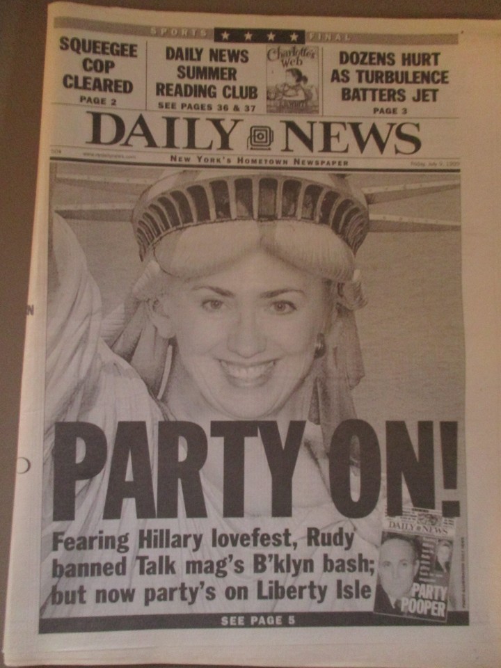 HILLARY CLINTON WITH CROWN NEW YORK DAILY NEWS NEWSPAPER 1999 METS ...