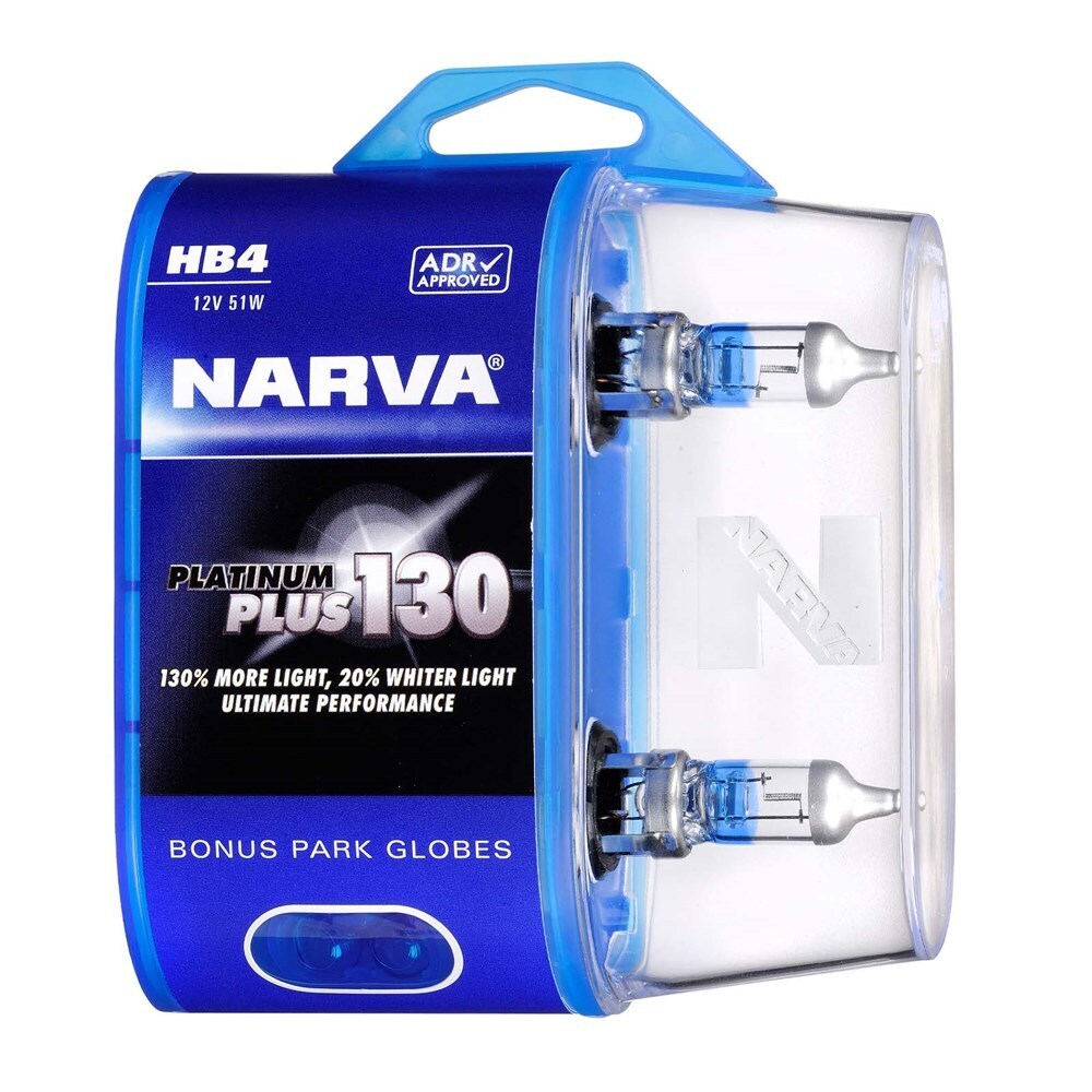 Narva Hb4 12V 51W Platinum Plus 130 Halogen Headlight Globes Twin Pack ...