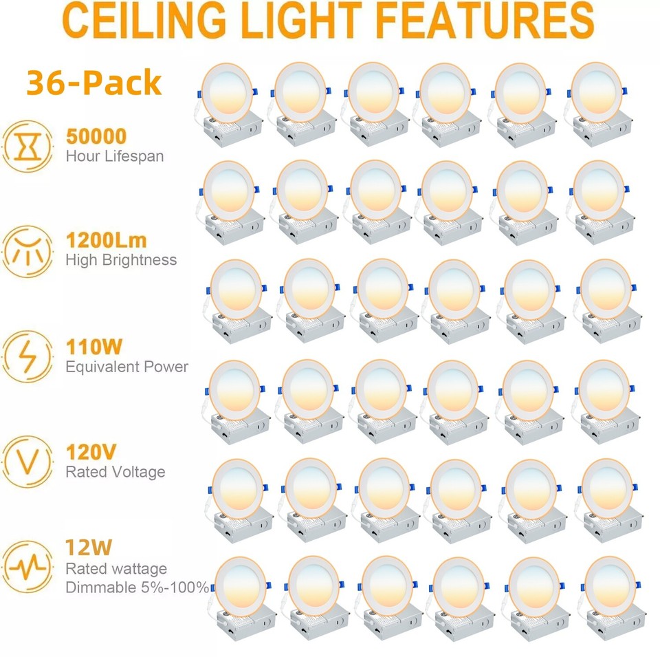 12W LED Recessed Light 5CCT 6 inch Ultra-Thin Dimmable Ceiling Lamp ...