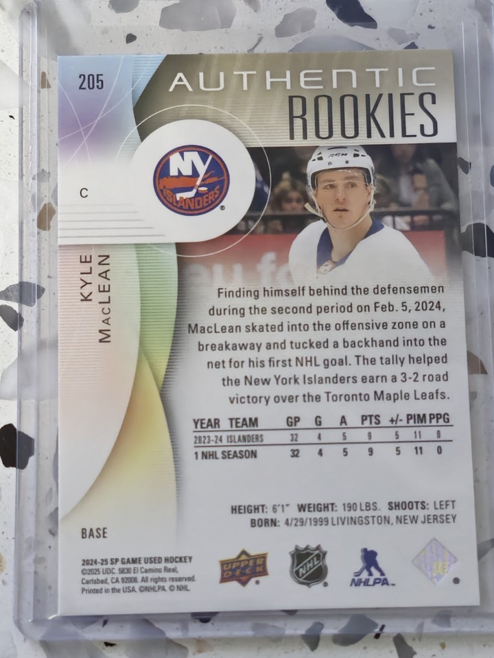 Kyle MacLean - Base Authentic Rookies #205 - 2024-25 SP Game Used | eBay