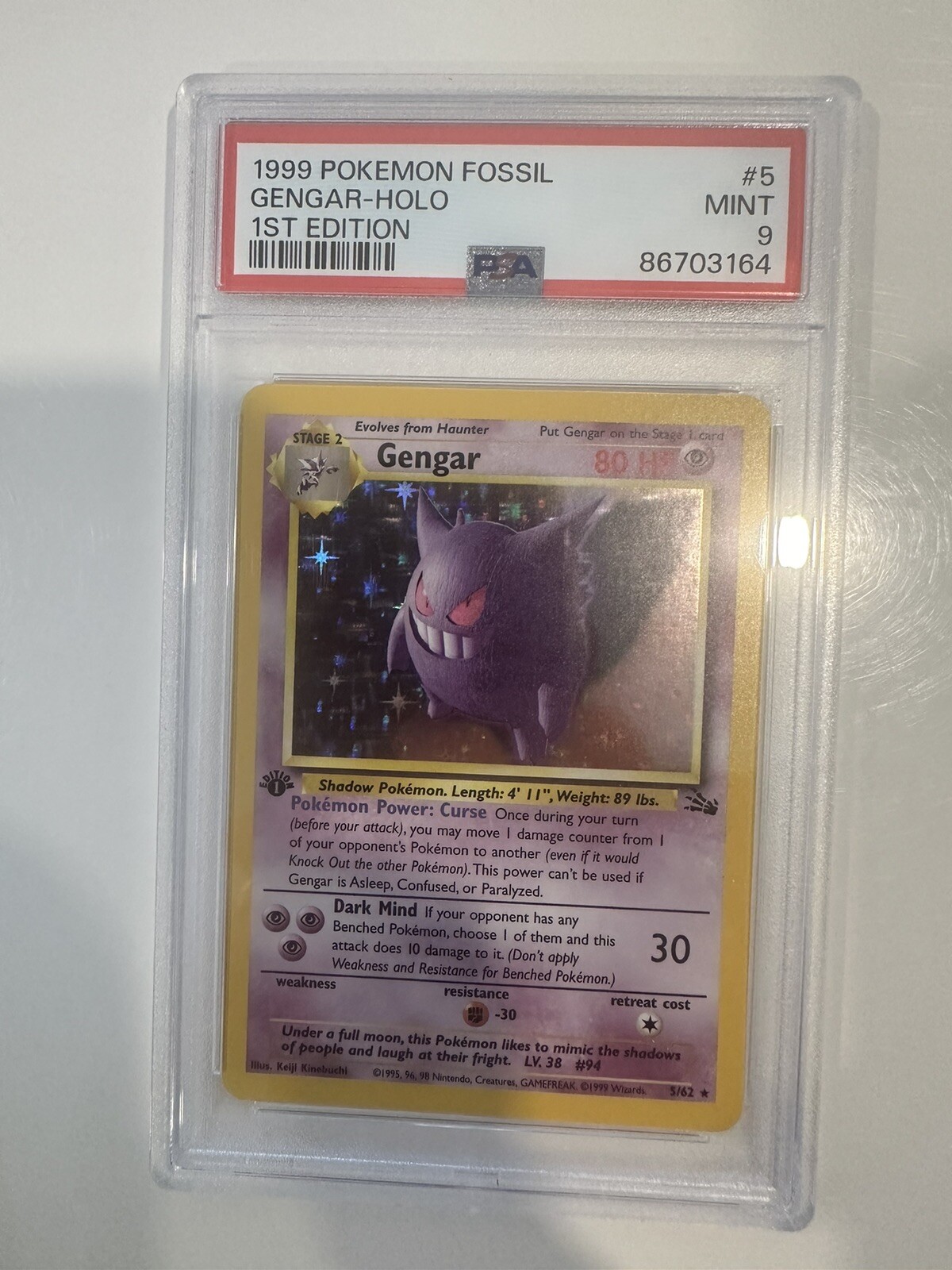 1st Edition Gengar 5/62 Fossil Set Holo Rare Vintage 1999 Pokemon Card ...