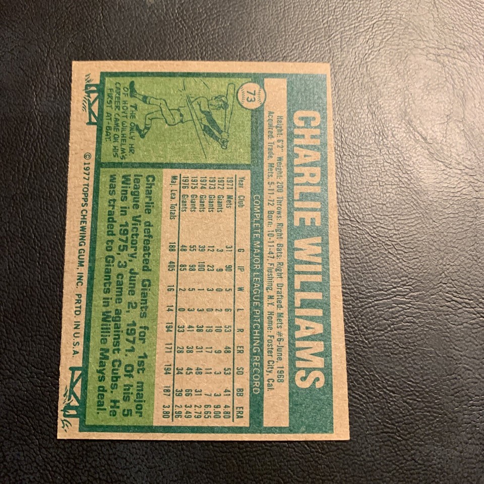 Cb5 1977 Topps #73 Charlie Williams San Francisco Giants | eBay