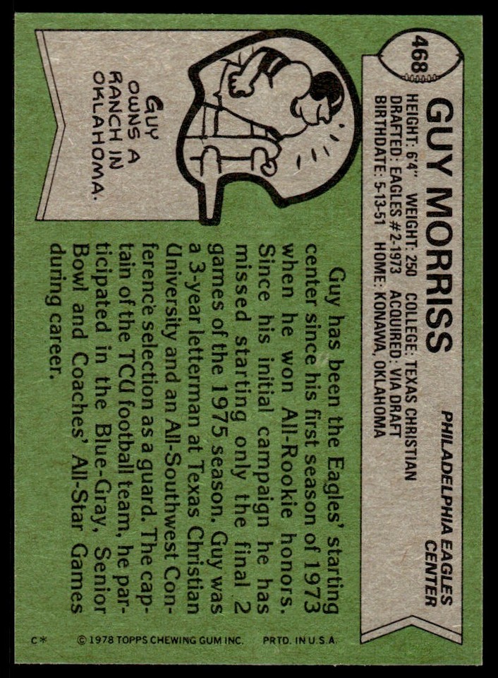 1978 TOPPS GUY MORRISS PHILADELPHIA EAGLES #468 | eBay