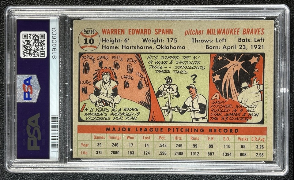 WARREN SPAHN PSA 4 1956 TOPPS #10 GRAY BACK 0603 | eBay