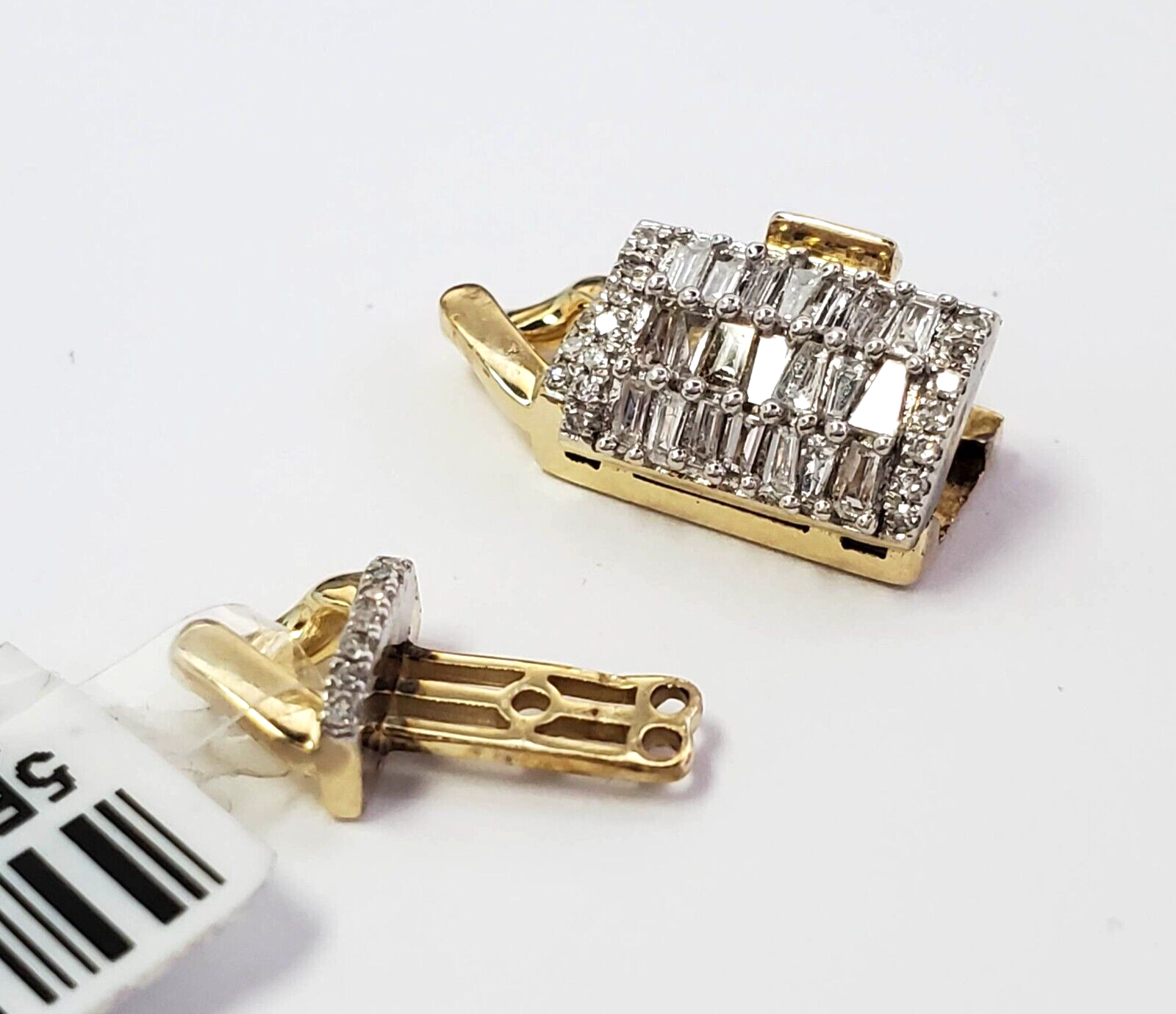 10K Yellow Gold Diamond Box Clasp Baguette Accessory 7-7.5MM Pave Set ...