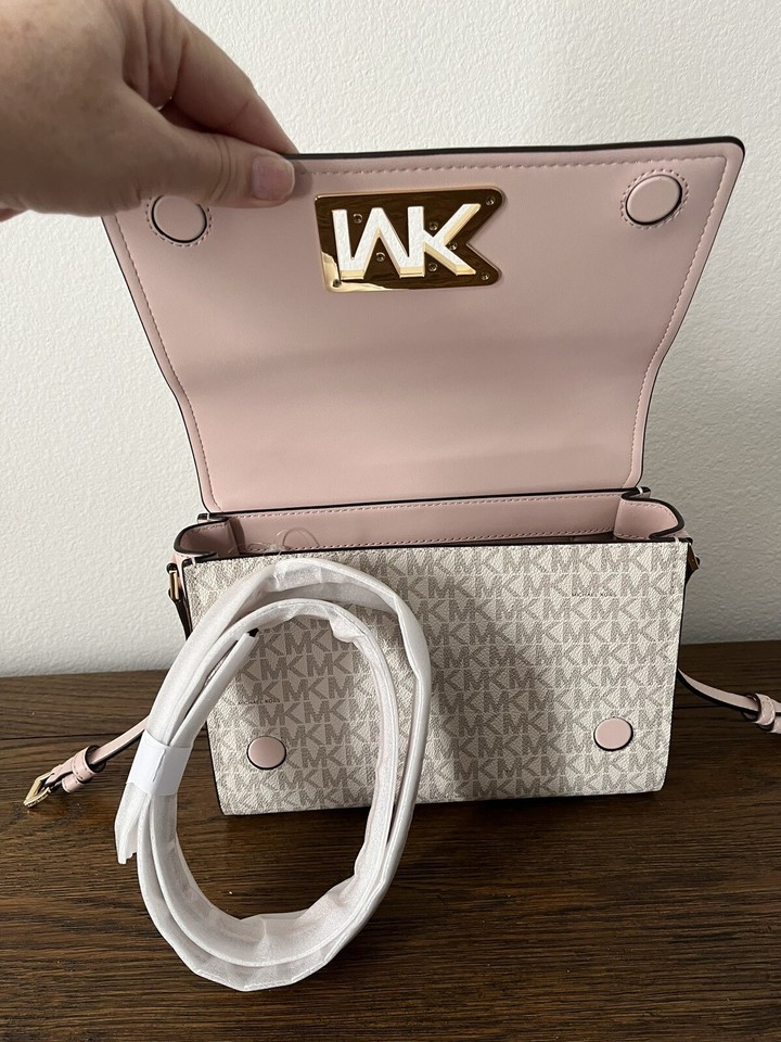 NWT $498 MICHAEL KORS Mimi Powder Blush Multi Logo Messenger Bag | eBay