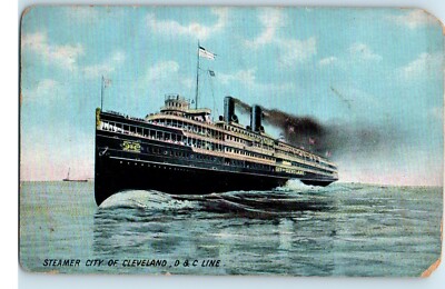 Postcard OH City of Cleveland Steamer Ship D & C Line U. S. Flag Posted ...