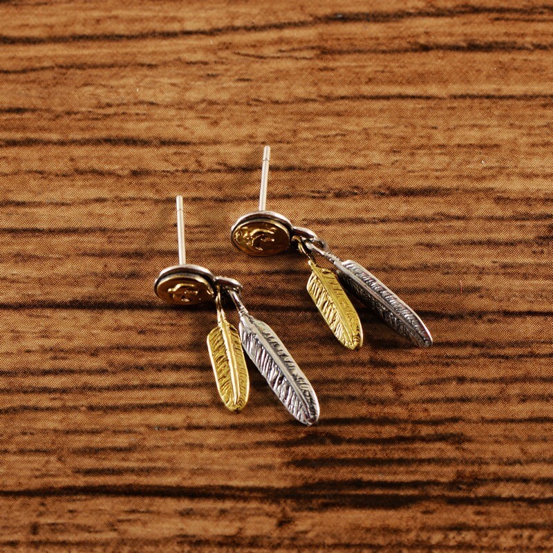925 Sterling Silver Indian Eagle Double Feather Dangle Ear Studs Post ...