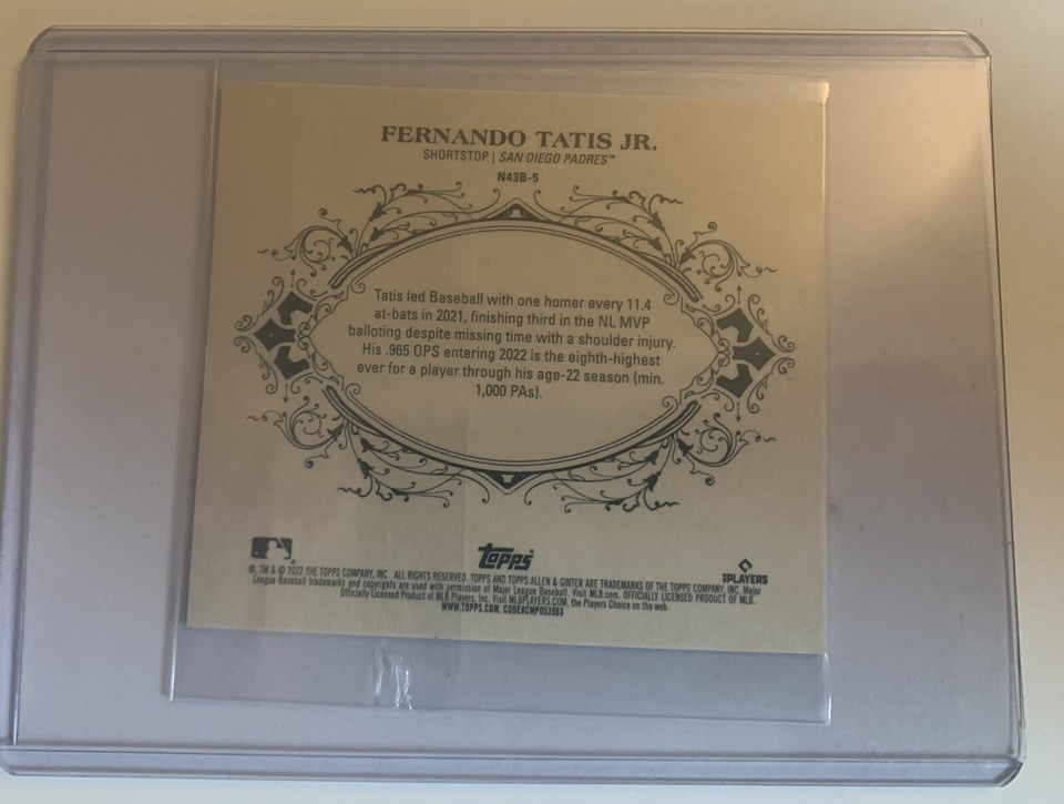 2022 TOPPS ALLEN & GINTER FERNANDO TATIS JR. N43 BOXLOADER INSERT CARD ...