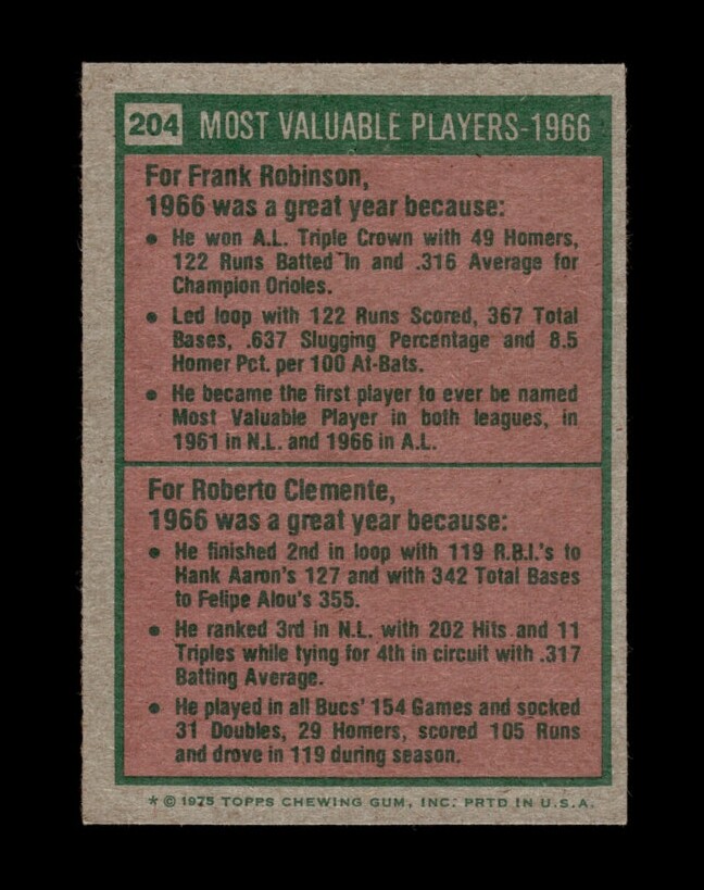 1975 Topps Set-Break #204 1966 Mvp'S EX-EXMINT *GMCARDS* | eBay