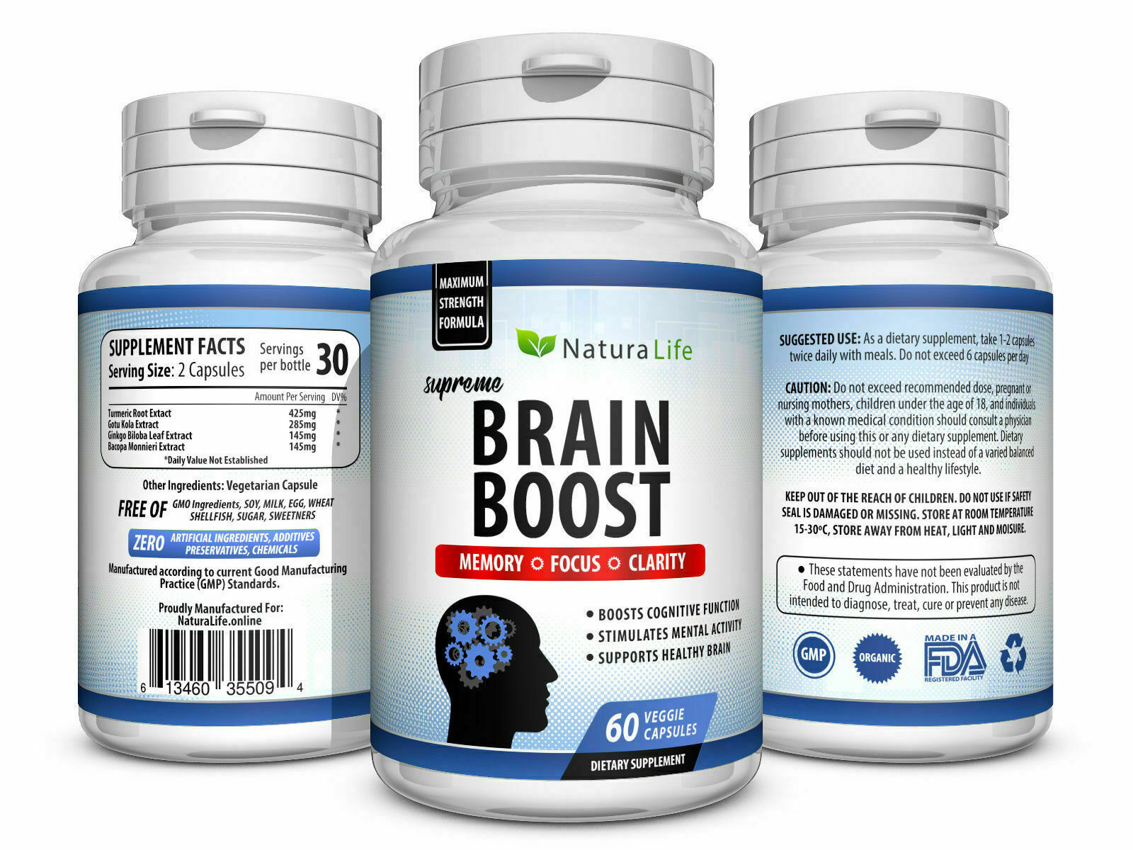 Brain Booster Bacopa Monnieri Herb Supplements Focus Pills Memory ...