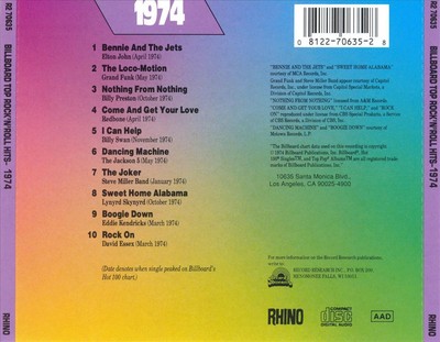 VARIOUS ARTISTS BILLBOARD TOP ROCK & ROLL HITS: 1974 NEW CD 81227063528 ...