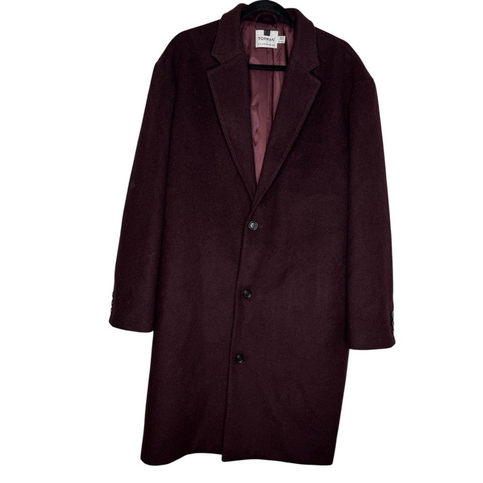 🧥 Topman Wool Blend Overcoat Burgundy Maroon XL NWOT 🧥 | eBay