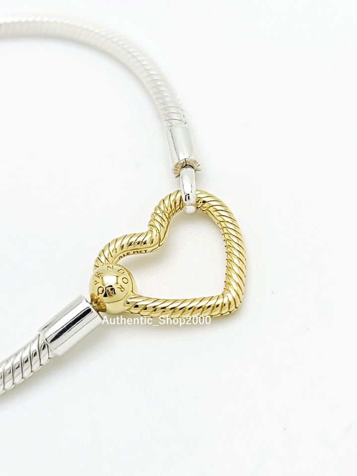NEW 100% PANDORA 925 Gold Heart Closure Snake Chain Charm Bracelet ...