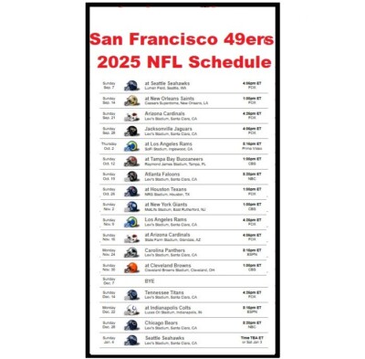 San Francisco 49ers 2025 NFL Football Schedule Refrigerator Magnet 4 by ...