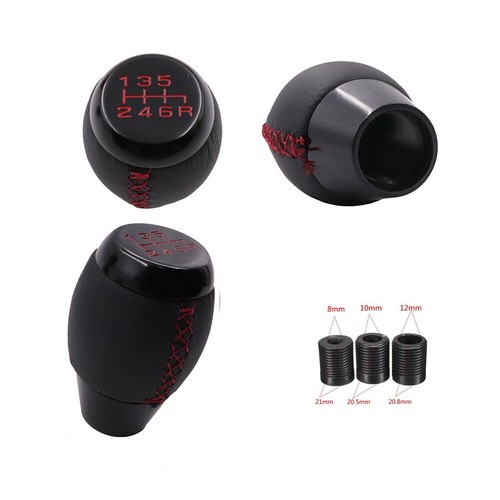 Universal BLACK/RED STITCH SHIFT KNOB FOR 6 SPEED GEAR SHIFTER LEVER M8 ...