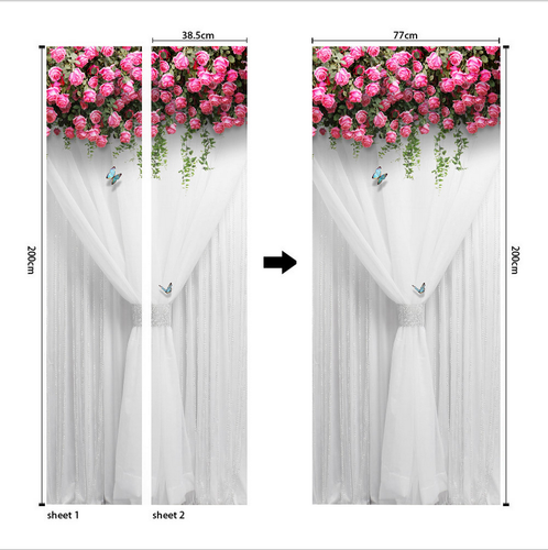 3D Wall Art Wedding Scene Flower Door Sticker PVC Decal Self-adhesive ...