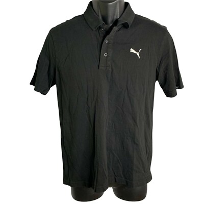 Puma Athletic Polo Shirt S Black Knit Collar Short Sleeves 3 Button | eBay