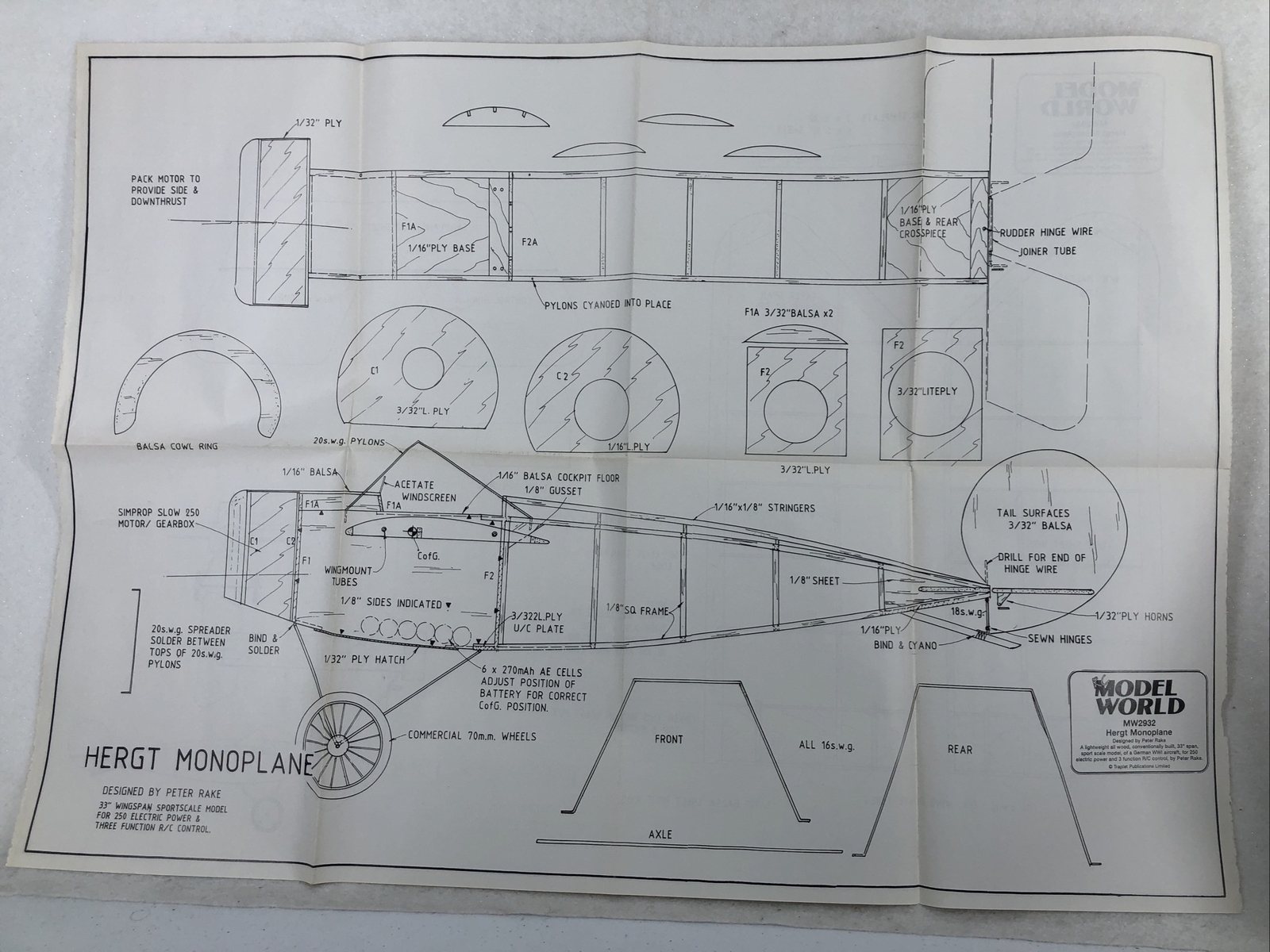 BLUEPRINTS / PLANS ONLY- MW2932 Hergt Monoplane RC Model Design 33 ...
