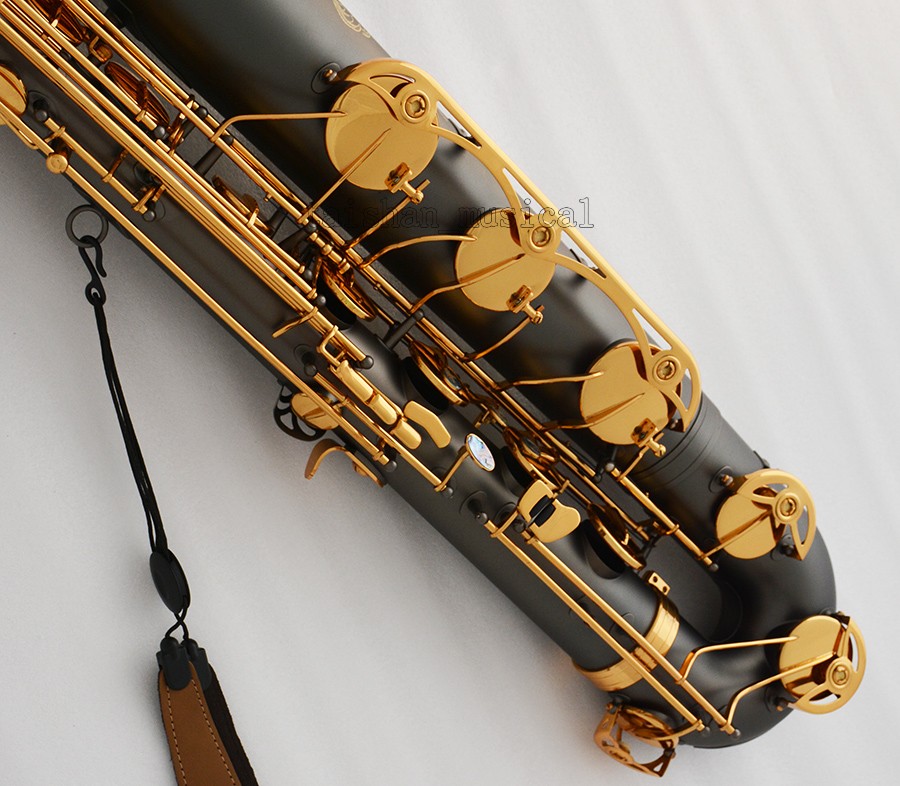 MATT BLACK Baritone Saxophone GOLD BELL Eb Sax Dragon engraved bell W ...