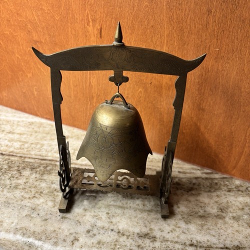 Vtg Brass Temple Asian Gong Bell On Stand Table Desk Shelf Decorative ...