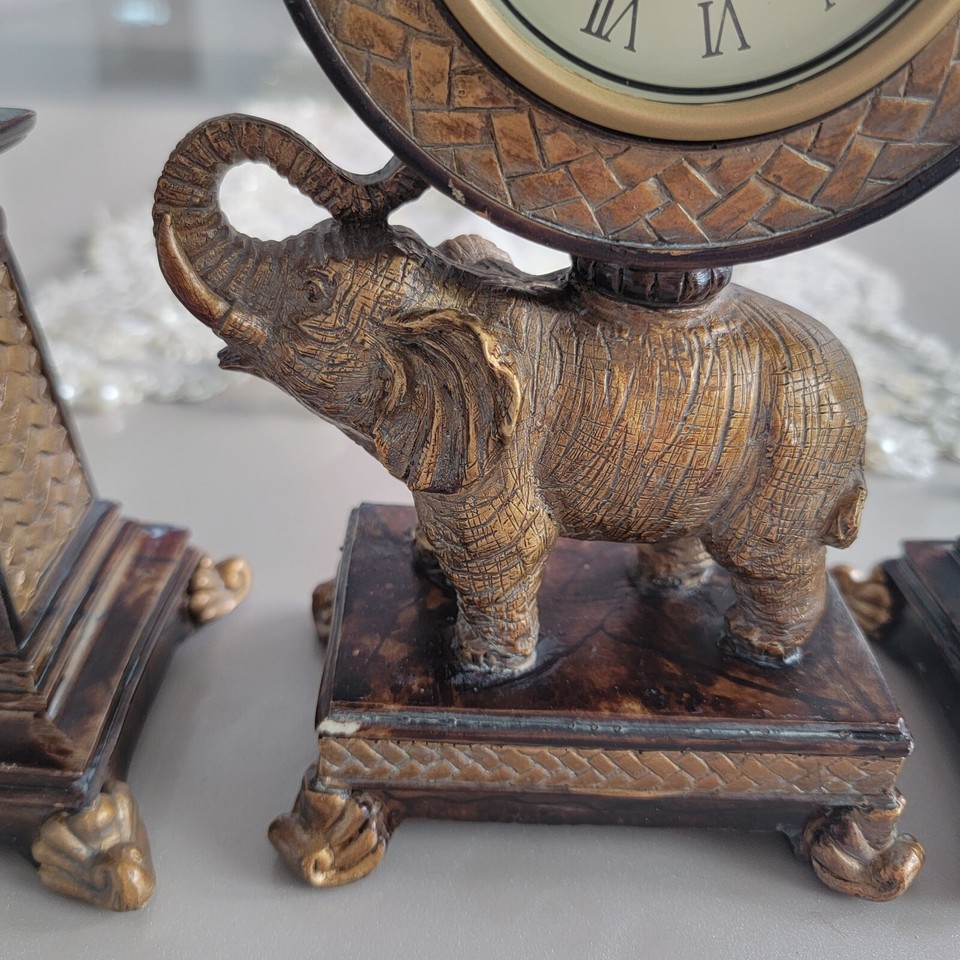 Elephant Table Clock With Two Candle Holders Set | eBay
